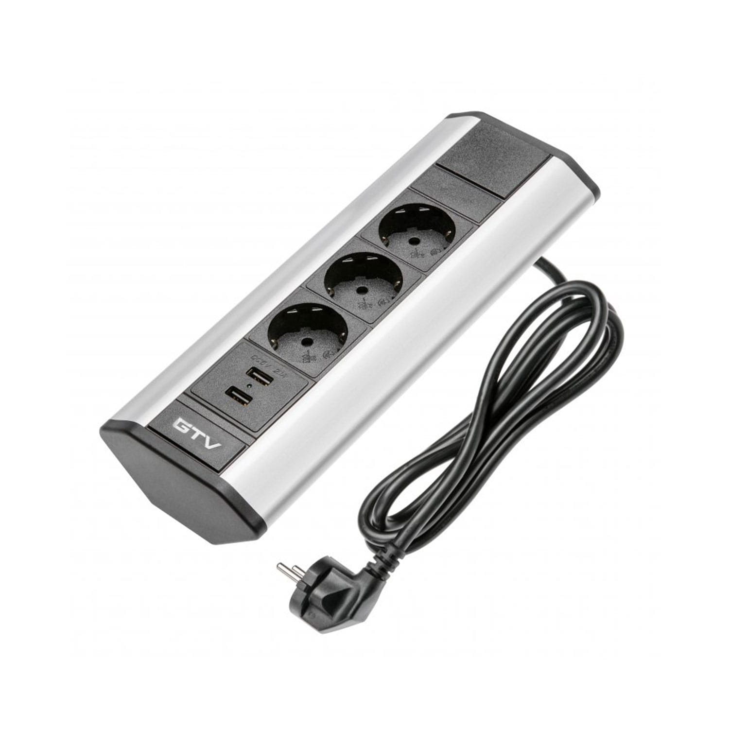 Priza colt cu 3 prize + 2 USB aluminiu AE-PBKT3S2U-80 – Wooden Technic ...