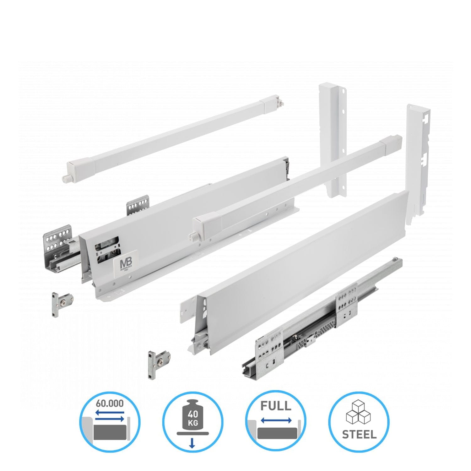 Sertar ModernBox PRO cu 1 lonjeron 118/350mm, alb PB-MBPRO-KPL350B1 ...